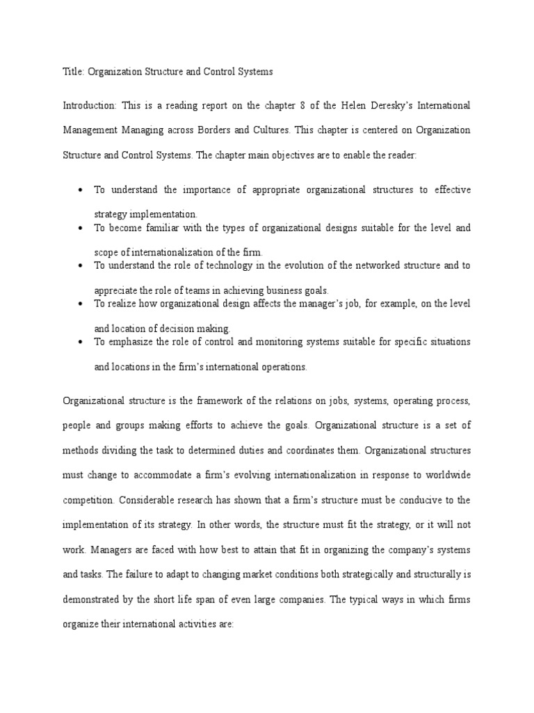 Organization Structure and Control Systems | PDF | Organizational ...