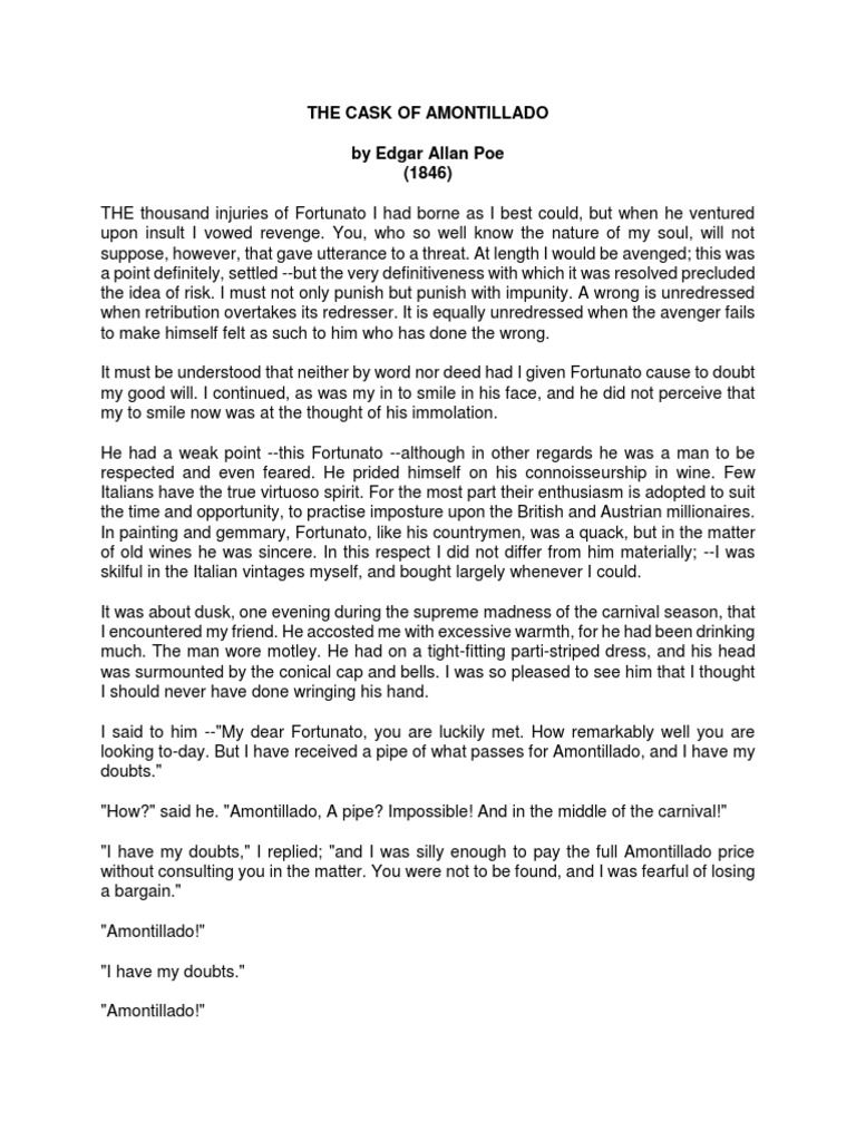 The Cask of Amontillado by Edgar Allan Poe (1846) | PDF | Nature