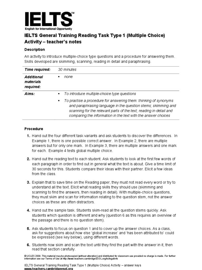 IELTS GT Reading Task 1 Multiple Choice | PDF