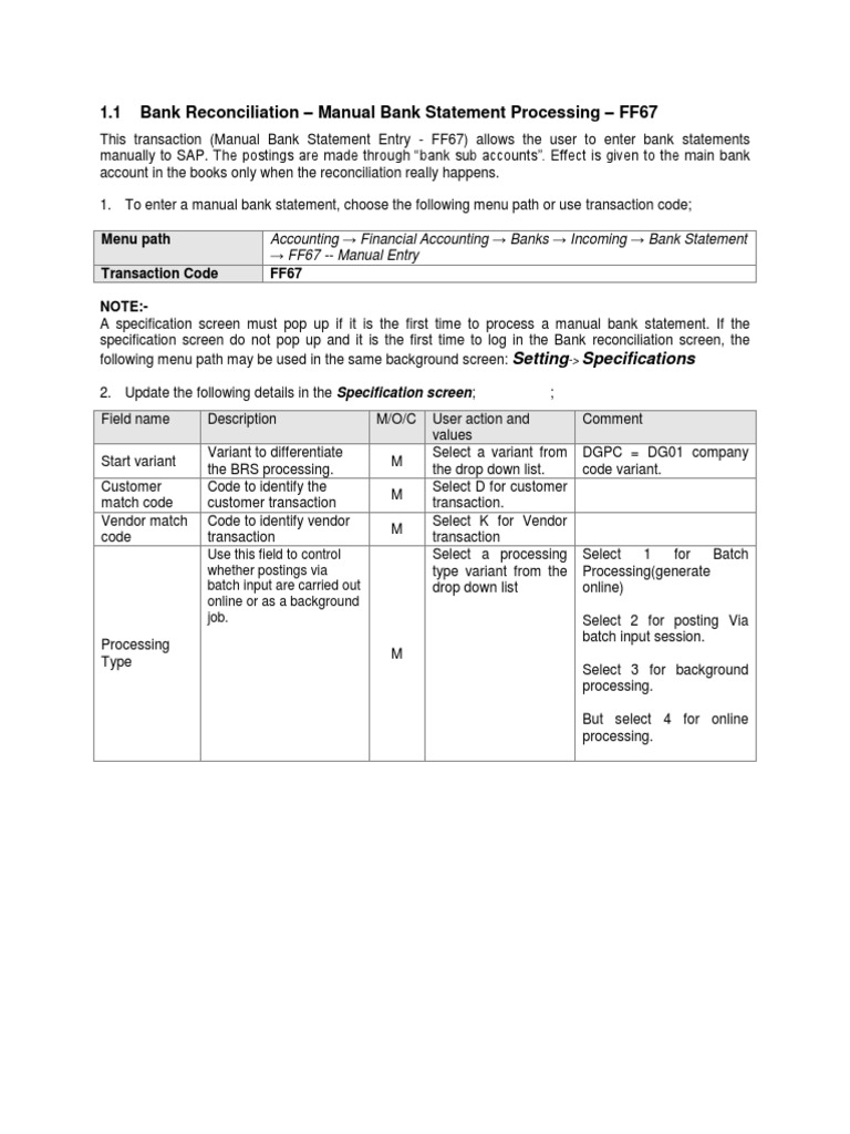 Manual Bank Statement Processing FF67 PDF | PDF | Banking | Service Industries