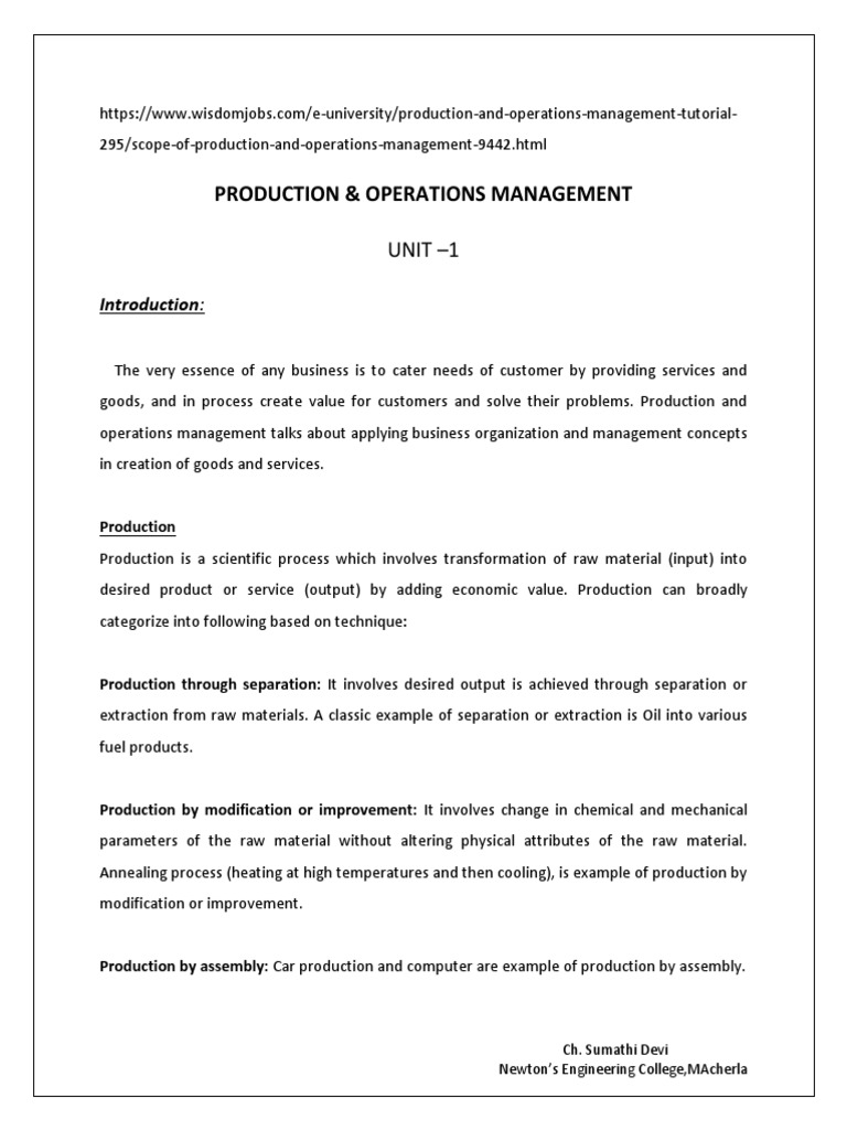 Production & Operations Management: Unit - 1 | PDF | Operations Management | Inventory