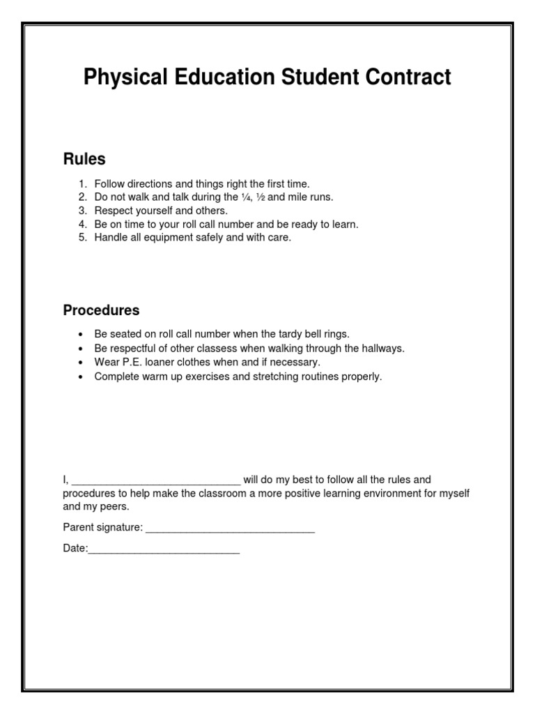 Physical Education Student Contract | PDF