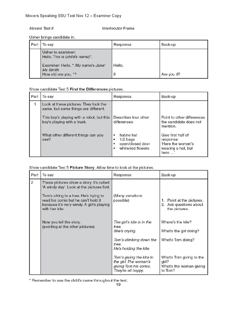Movers Speaking Sample Paper PDF | PDF