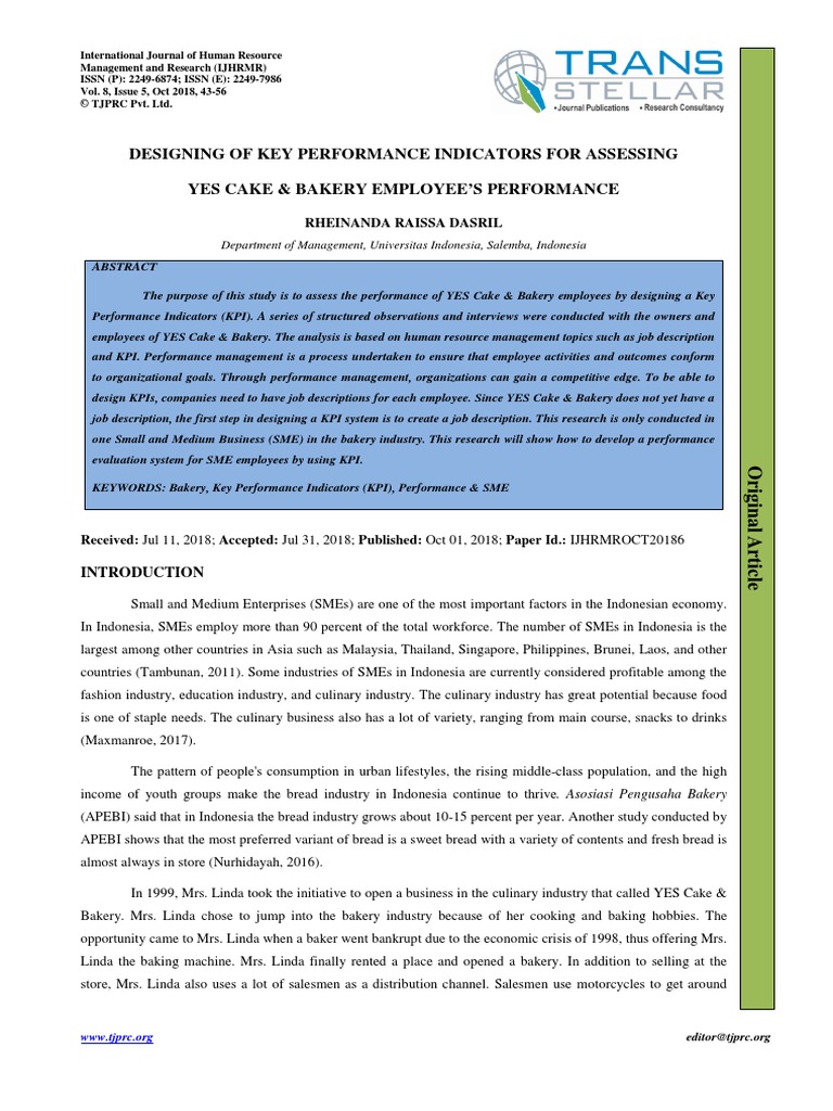 Designing of Key Performance Indicators For Assessing Yes Cake & Bakery ...