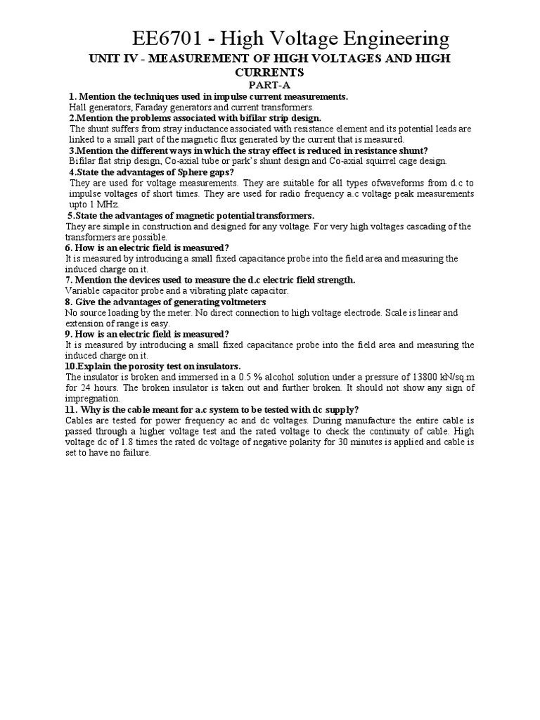 Ee6701 Hve Eee Viist Au Unit V | PDF | Electric Current | Transformer