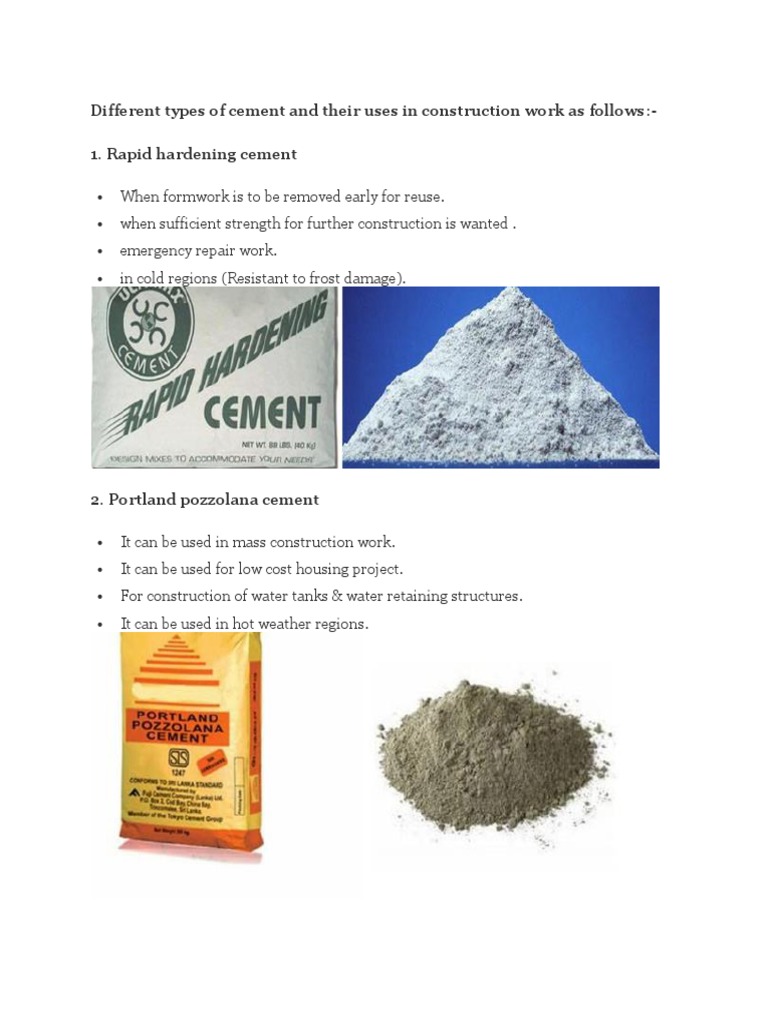 Different Types of Cement and Their Uses in Construction Work As ...