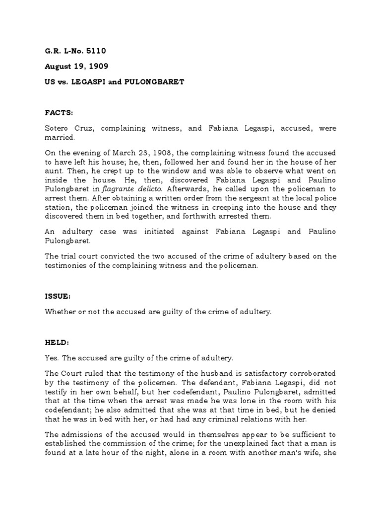 Case Digests Adultery | PDF | Adultery | Circumstantial Evidence