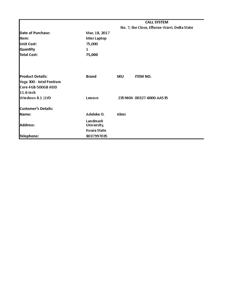 Laptop Reciept | PDF