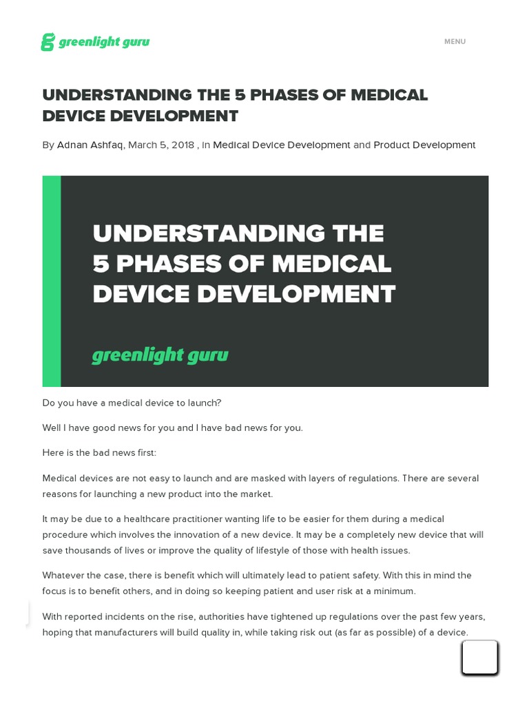 Understanding The 5 Phases of Medical Device Development | PDF ...