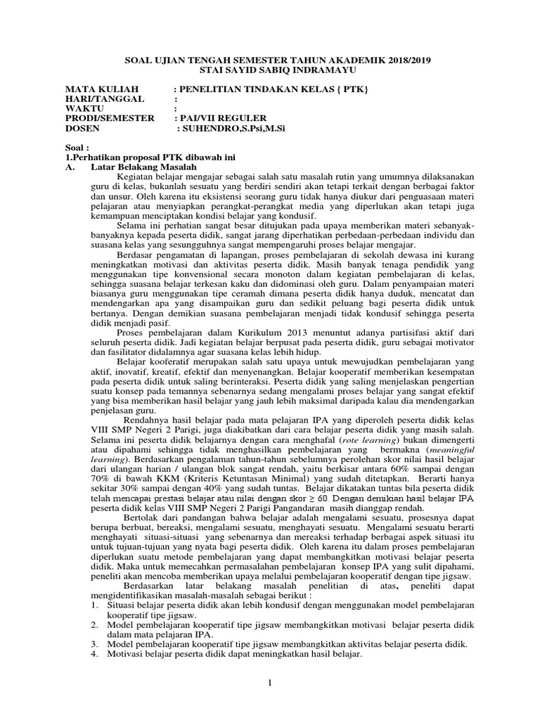Soal PTK Uts | PDF