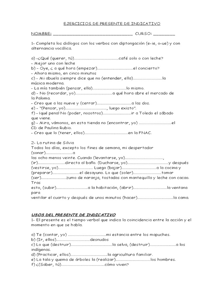 Ejercicios de Presente de Indicativo | PDF