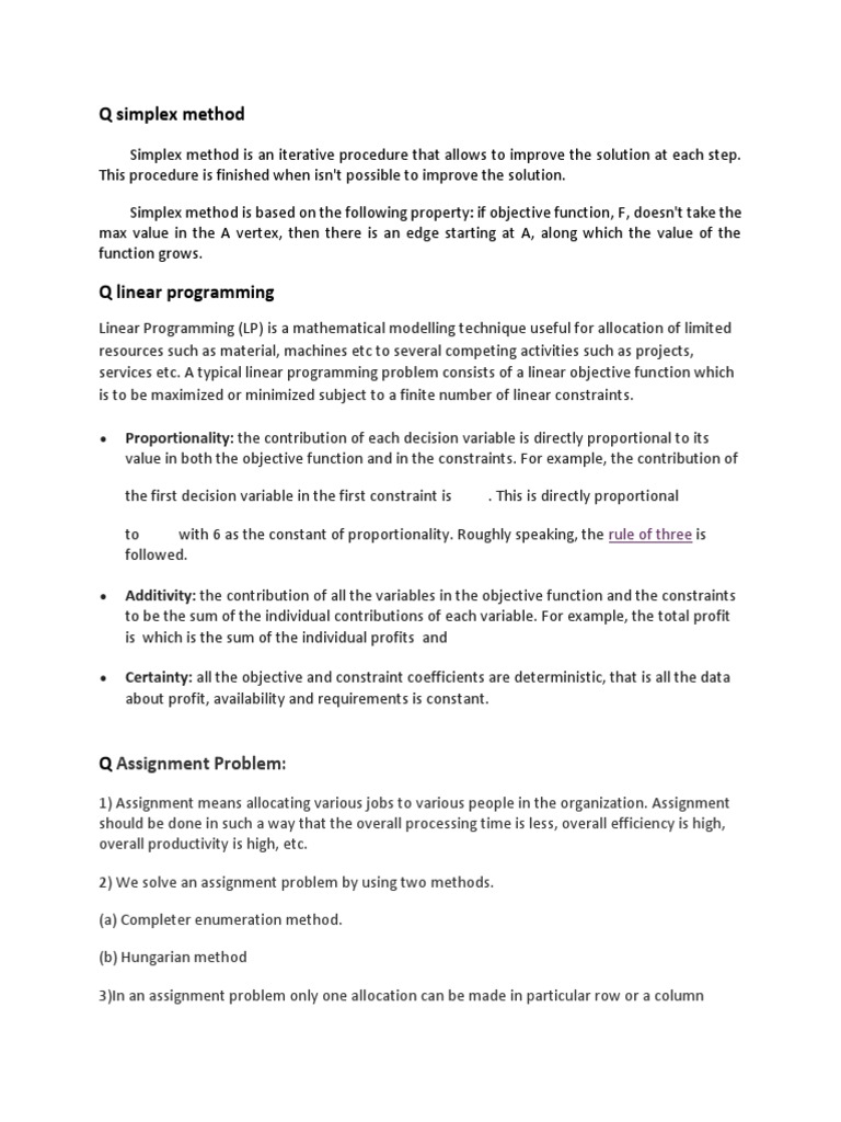 Q Simplex Method: Assignment Problem | PDF | Linear Programming | Areas Of Computer Science