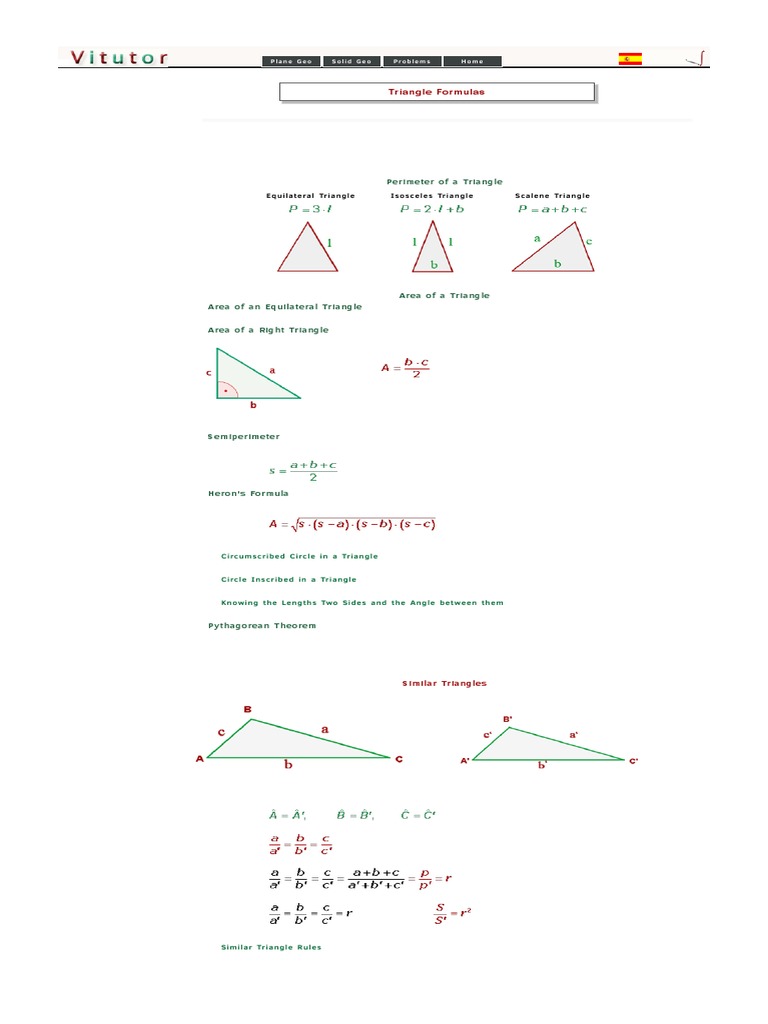 Triangle Geometry Formulas Guide | PDF | Teaching Methods & Materials