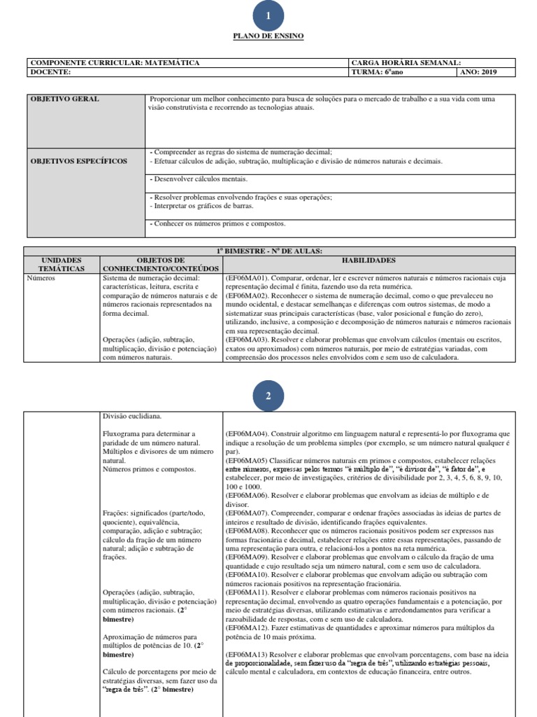 Planos de aula e atividades para 6º ano Matemática Ensino Fundamental Planos de aula e atividades para 6º ano Matemática Ensino Fundamental
