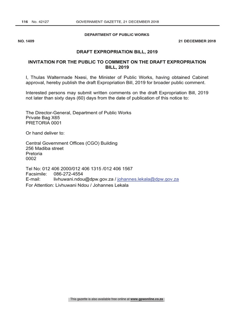 Public Comment on Draft Expropriation Bill | PDF | Eminent Domain ...