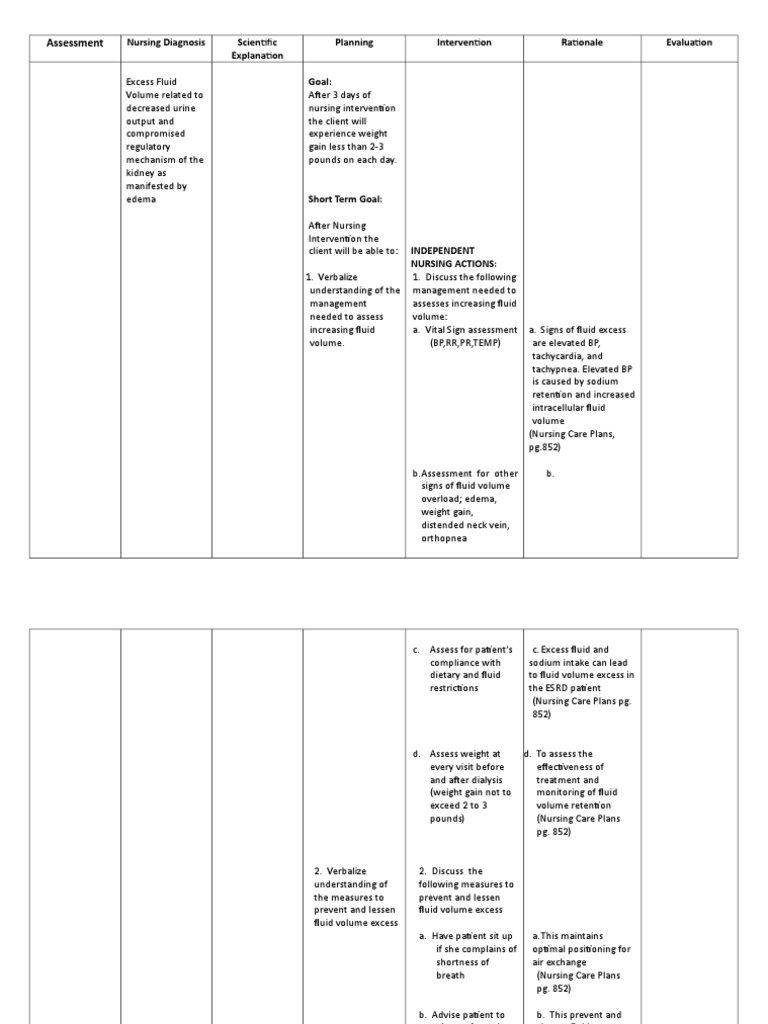 ESRD Nursing Care Plan for Fluid Management | PDF | Chronic Kidney ...