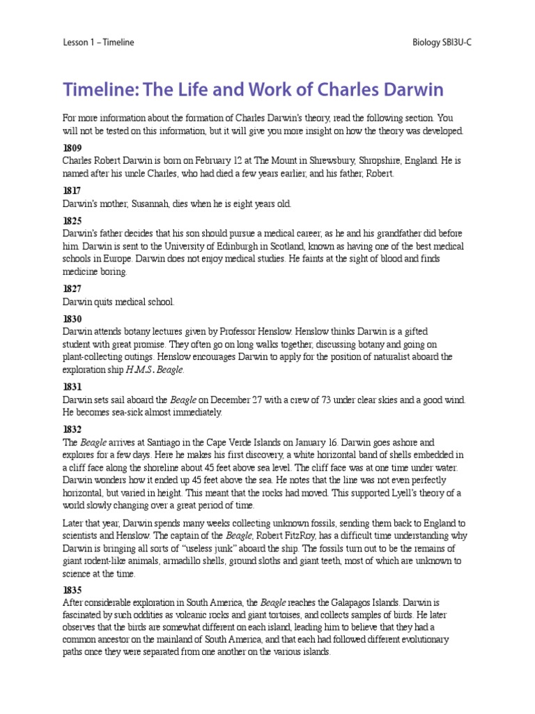 Sbi3uc Darwin Timeline | PDF | Charles Darwin | On The Origin Of Species