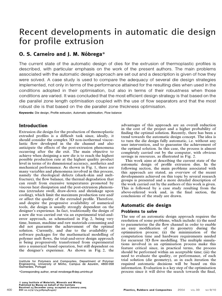 Recent Developments in Automatic Die Design For Profile Extrusion | PDF | Mathematical ...