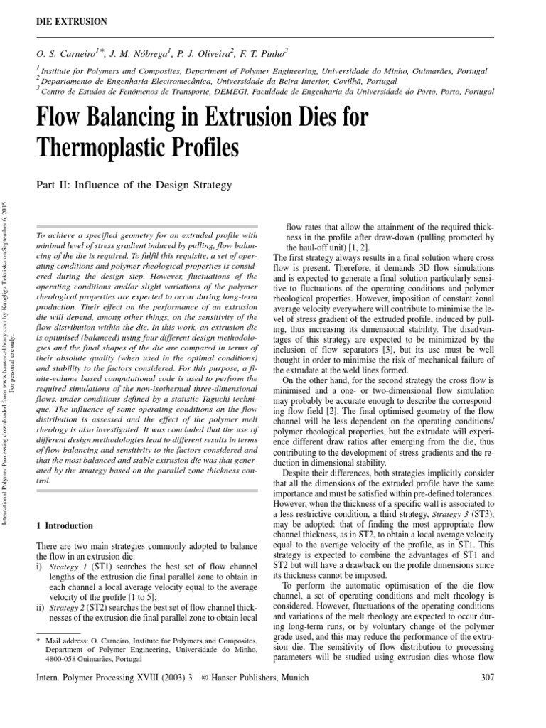 Flow Balancing in Extrusion Dies For Thermoplastic Profiles: Part II ...