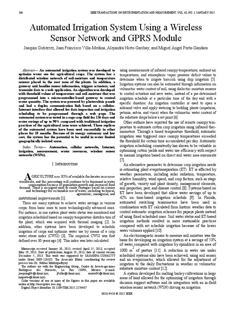 Automated Irrigation System Using A Wireless Sensor Network and GPRS Module | PDF | Wireless ...
