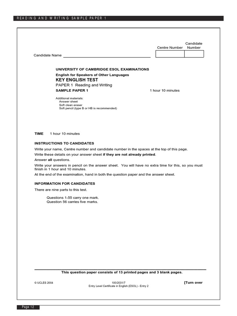 KET Answer Key | PDF