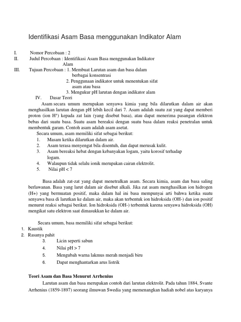 Identifikasi Asam Basa Menggunakan Indikator Alam | PDF