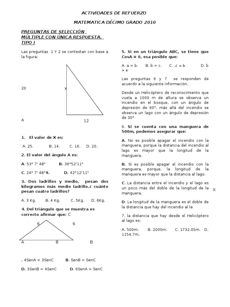 Hojas De Trabajo De Matemáticas Para Décimo Grado