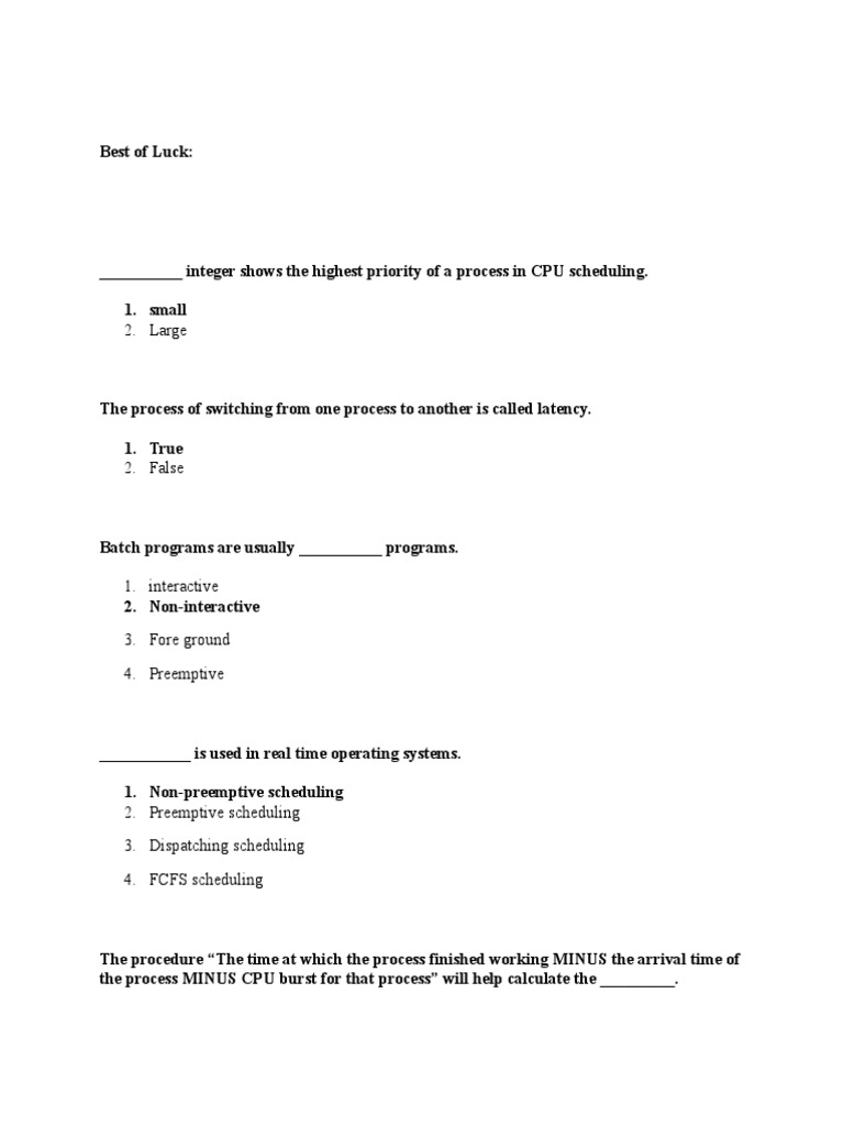 Operating System MCQs | PDF | Scheduling (Computing) | Operating System