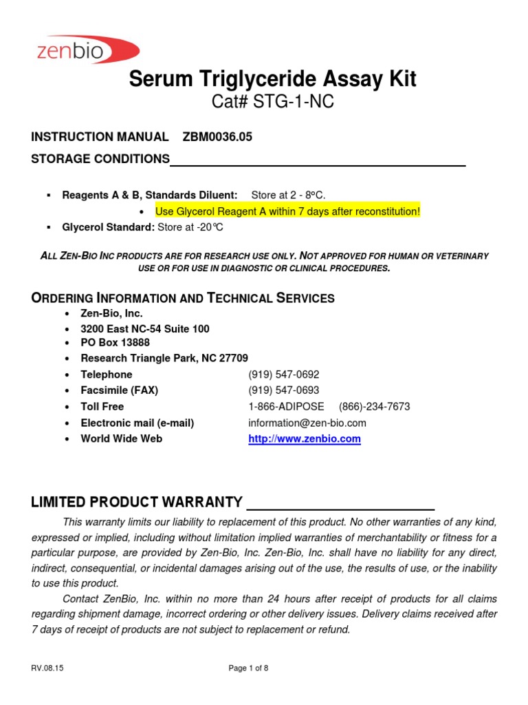 ZBM0036 STG 1NC Serum Triglyceride Assay Kit | PDF | Hydrogen Peroxide ...