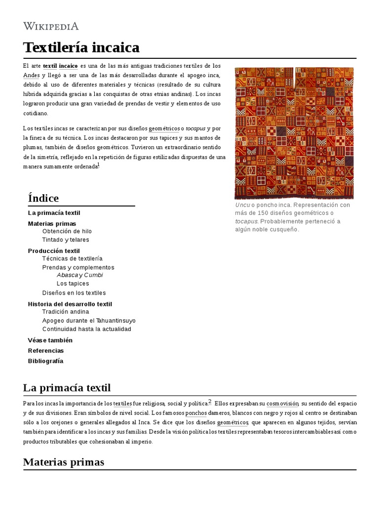 Textilería Incaica | PDF | Imperio Inca | Tapiz