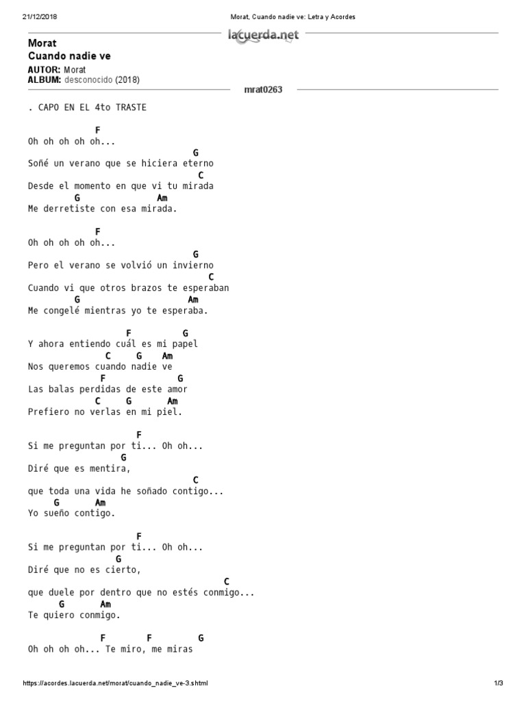 Cuando nadie ve: Letra y acordes de la canción de Morat | PDF | Álbumes ...
