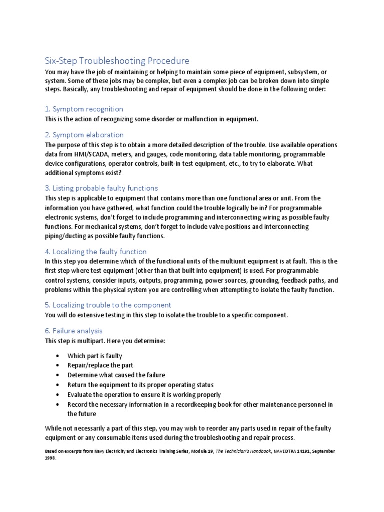 Six-Step Troubleshooting Procedure | Download Free PDF ...