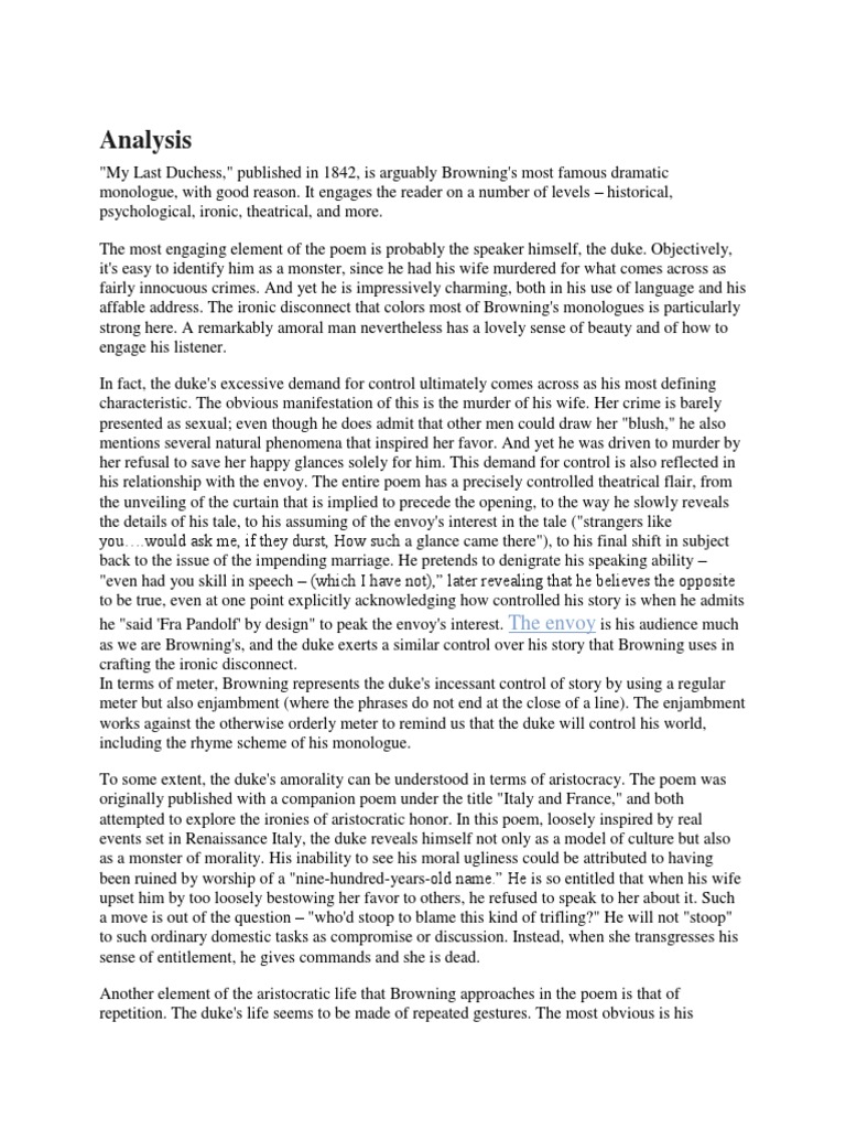 Analysis My Last Duchess | PDF | Irony | Poetry