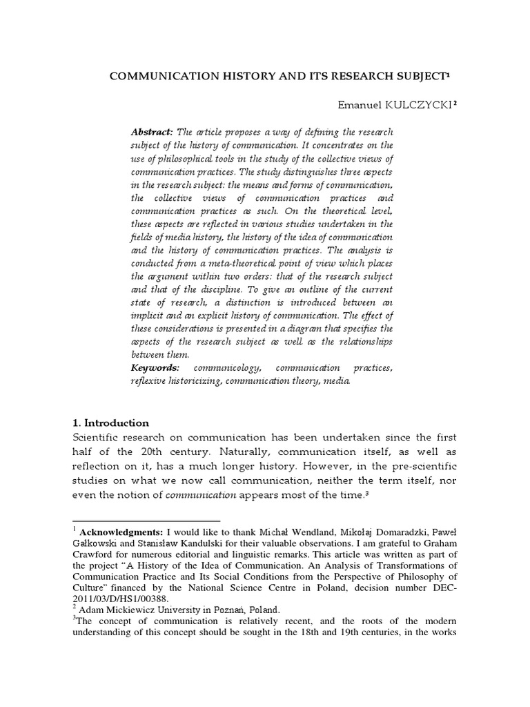 Communication History and Its Research Subject PDF | PDF ...