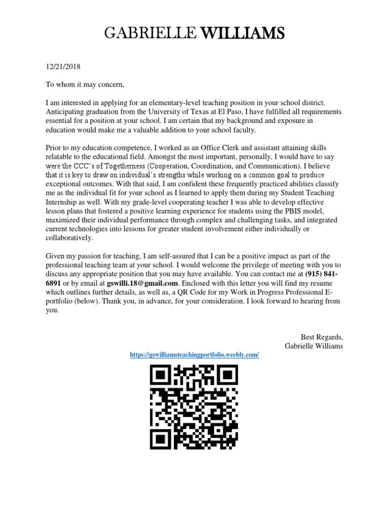 Gabrielle Williams Education Resume 2018 | PDF | Teachers | Curriculum