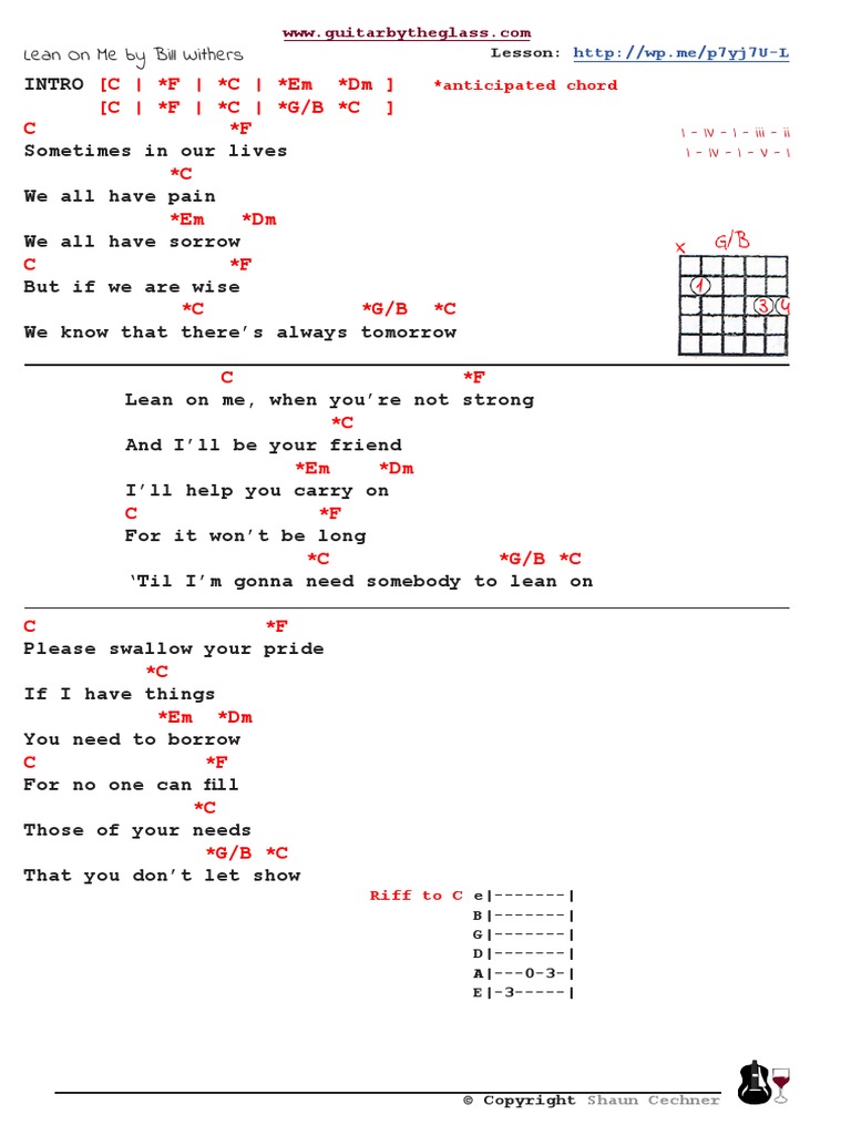 Guitar Chords For Lean On Me