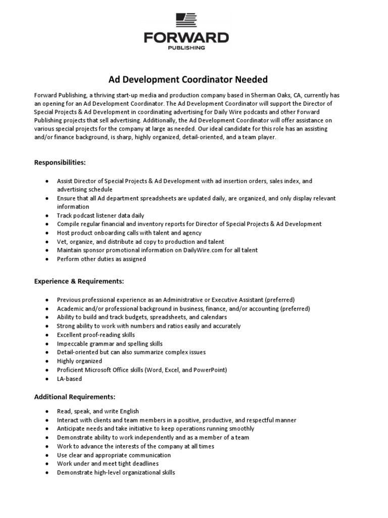 Ad Development Coordinator Needed | PDF | E Verify | Advertising