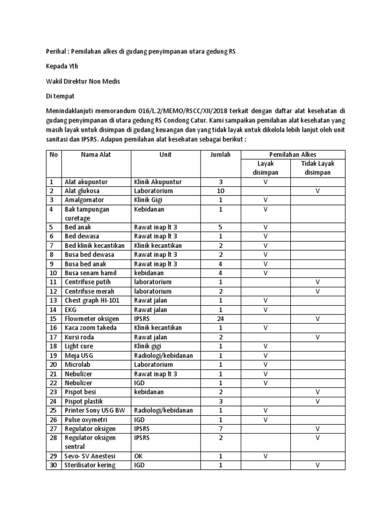 Daftar Alat Kesehatan Di Gudang | PDF