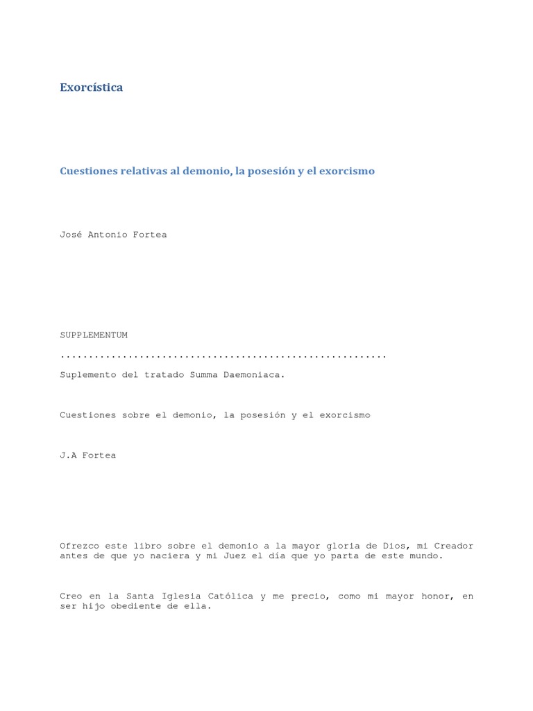Exorcistica - Padre Jose Antonio Fortea PDF | PDF | Demonios | eucaristía