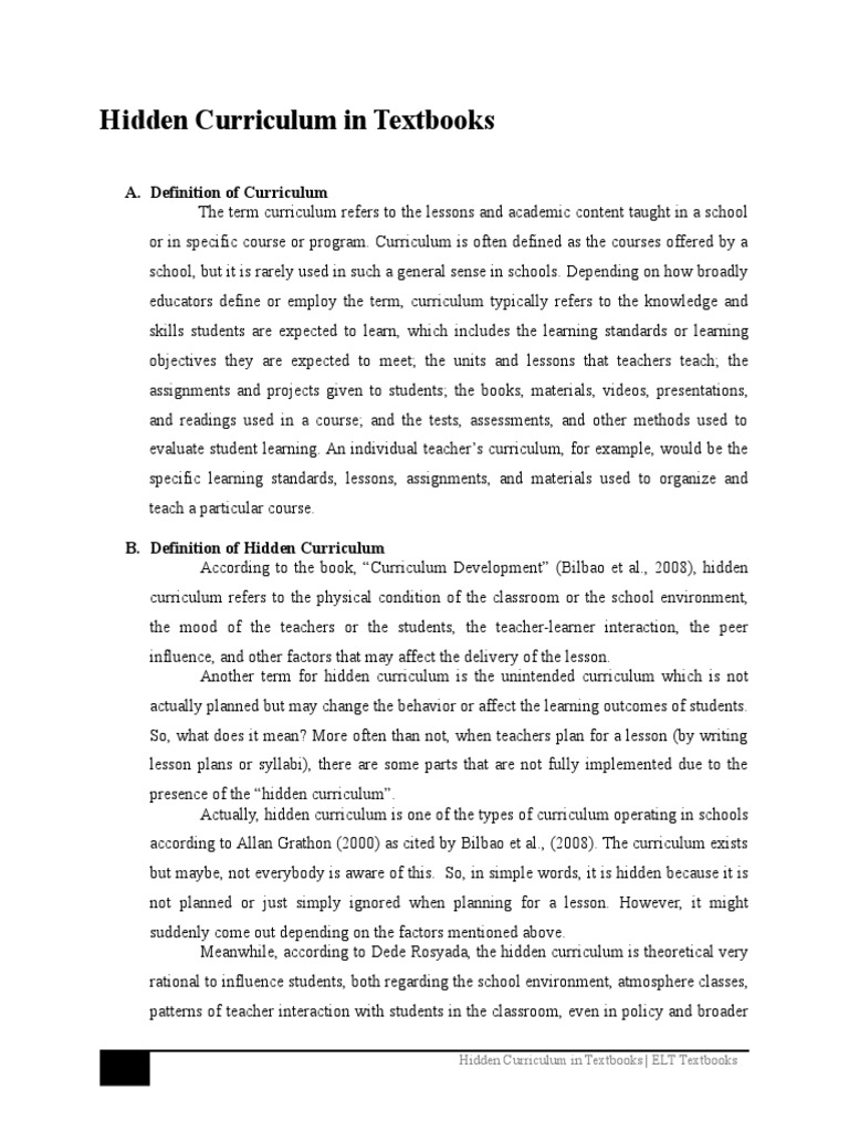 Hidden Curriculum in Textbooks | Curriculum | Teachers