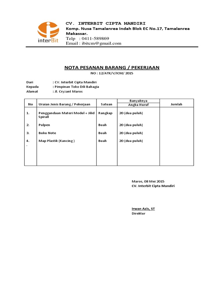 Nota Pesanan Barang CV | PDF