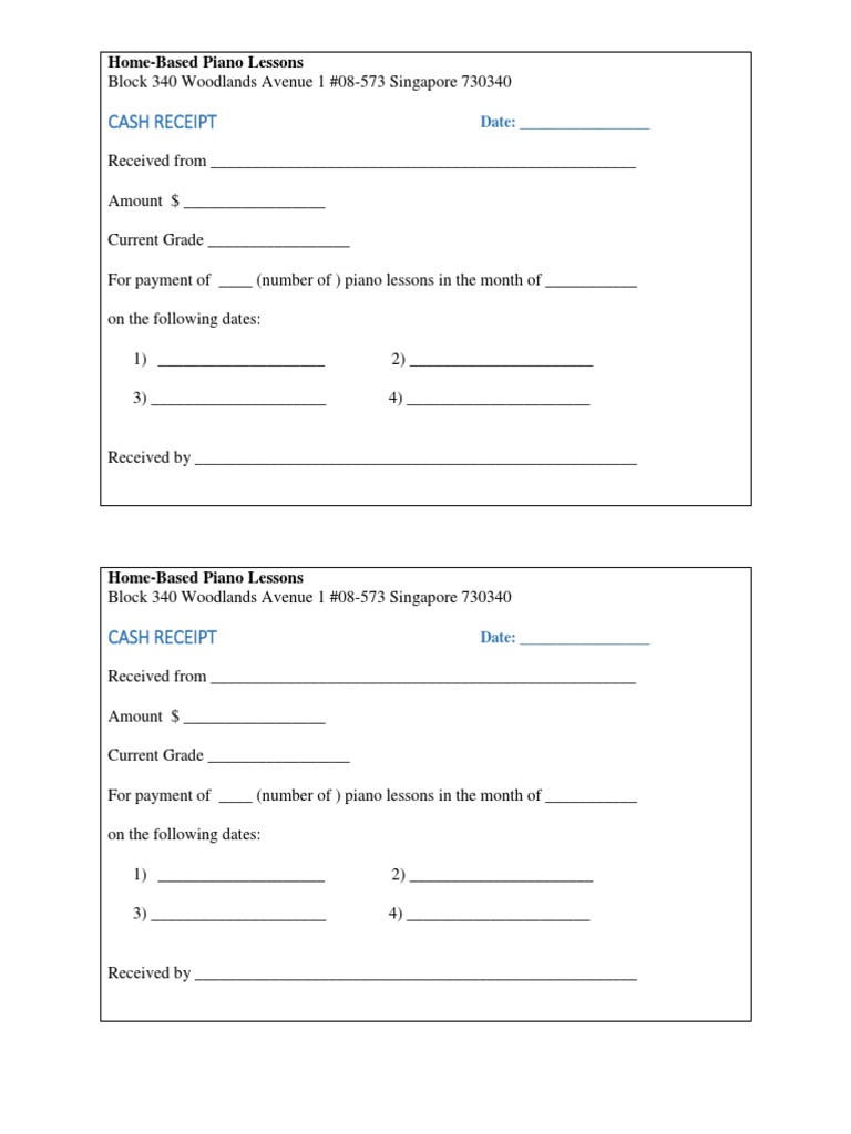 Cash Receipt: Home-Based Piano Lessons | PDF