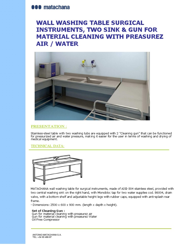 Surgical Instrument Washing Table | PDF | Stainless Steel | Tap (Valve)