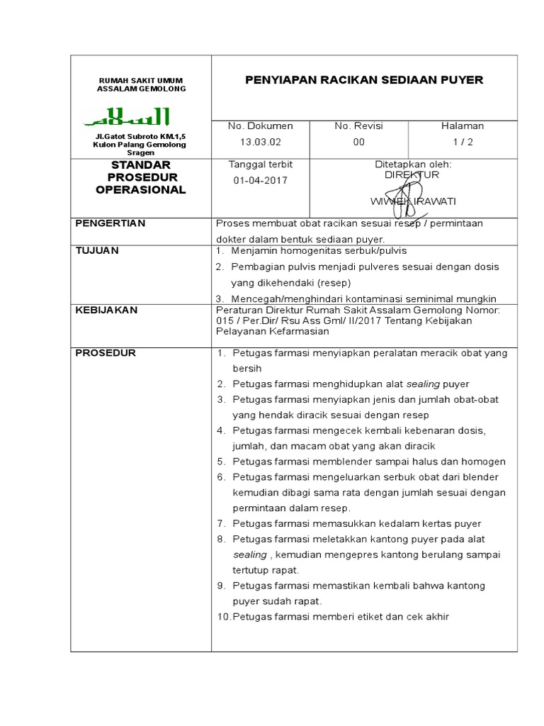 SOP Penyiapaan Sediaan Puyer | PDF