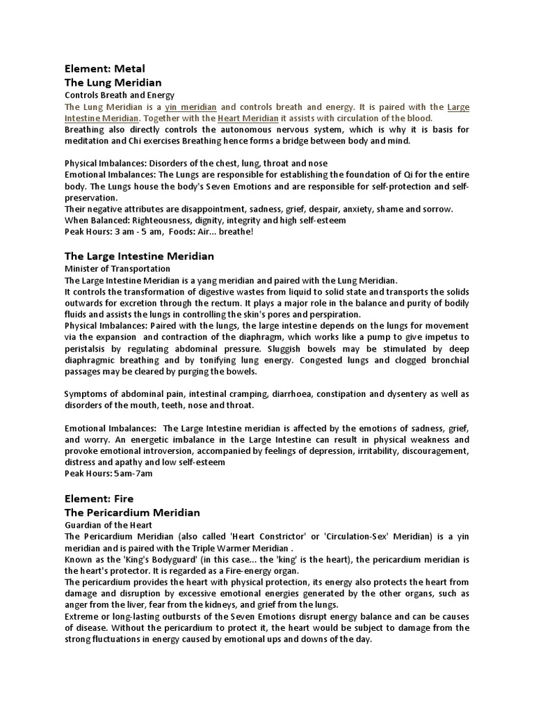 Element: Metal The Lung Meridian | PDF | Breathing | Lung