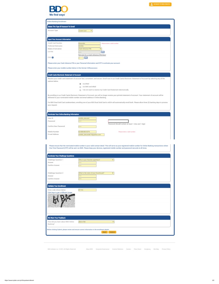 BDO Credit Card Online Application Form - Home | PDF | Personal ...