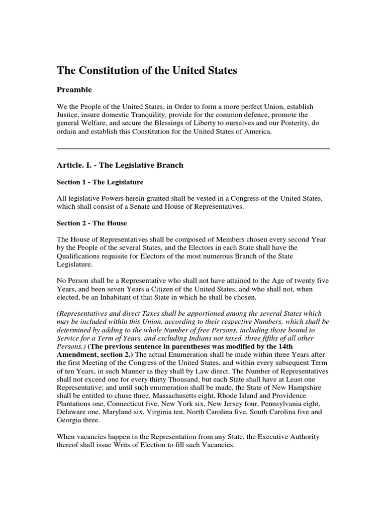 The Constitution of The United States: Preamble | PDF | U.S. State ...