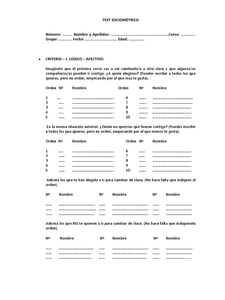 Test Sociométrico | PDF | Ocio