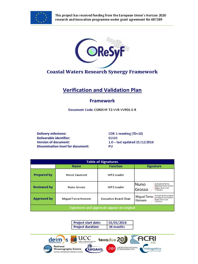 CORESYF T2 VVR VVP01 E R Verification and Validation Plan Framework V1 0 | PDF | Verification ...