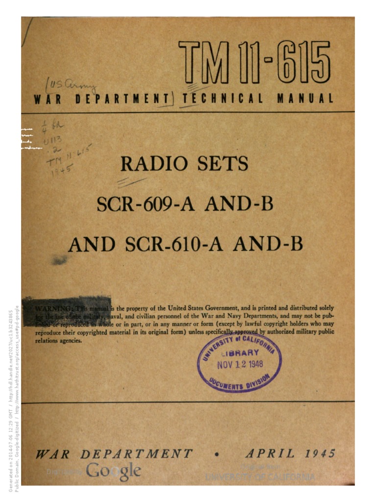 TM 11-615 Radio Sets SCR-609-A and - B and SCR-610-A and - B 1945 | PDF ...